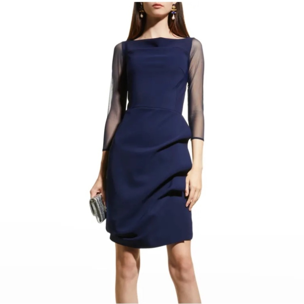 Chiara Boni Kate Illusion 3/4 Mesh Sleeve Dress W/ Fr… - Gem